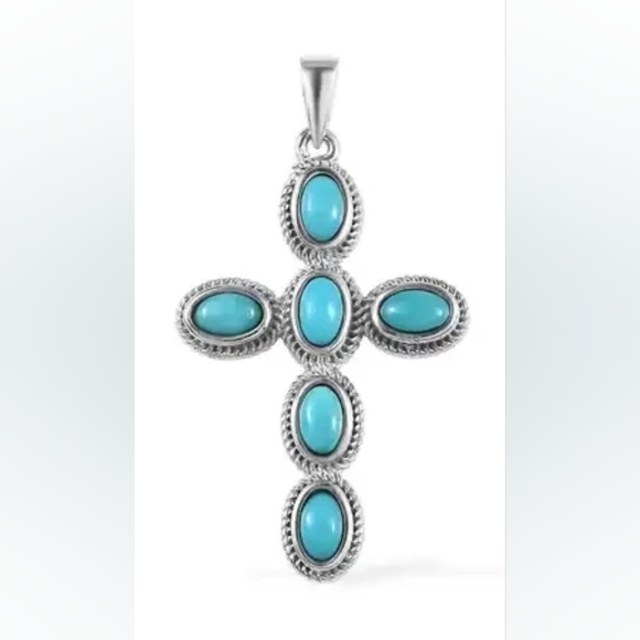 Shop Lc | Jewelry | Mexican Turquoise Cross Pendant In Platinum Over ...